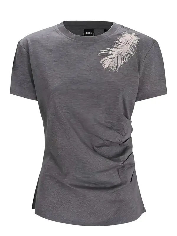 BOSS Feather-print Ruched T-shirt - Grey