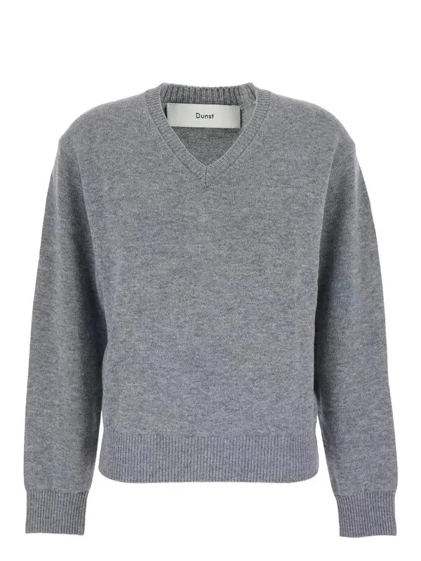 DUNST Cashmere V-neck Sweater - Grey