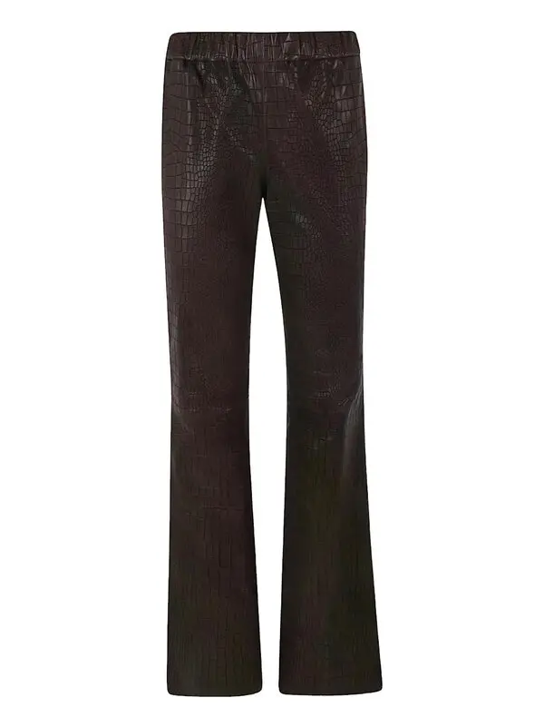 ENES Croc-embossed Flare Trousers - Brown