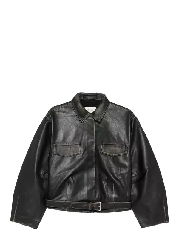 ST. AGNI Leather Belted Jacket - Black