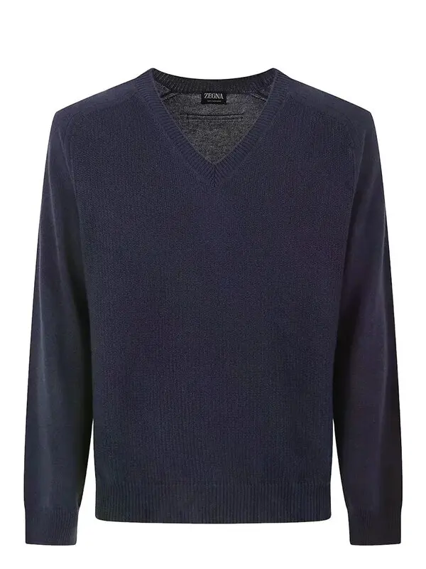 Zegna V-neck Long Sleeve Sweater - Blue
