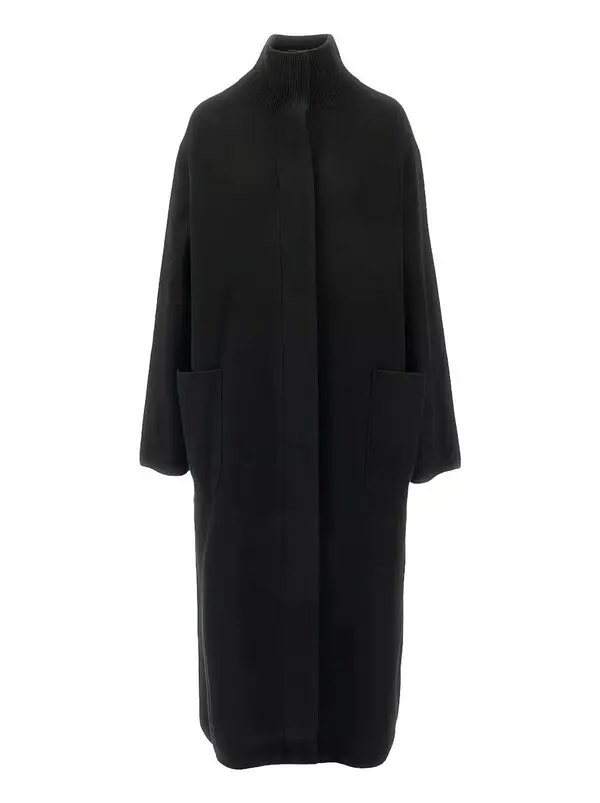 Emporio Armani Turtleneck Long Coat With Pockets - Black