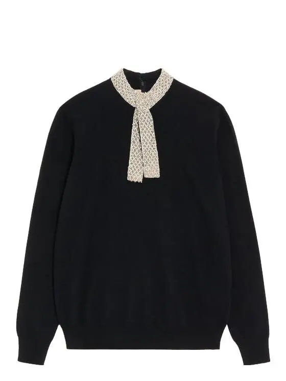 Valentino Garavani Wool Jumper With Embroidered Rhinestone Bow - Black