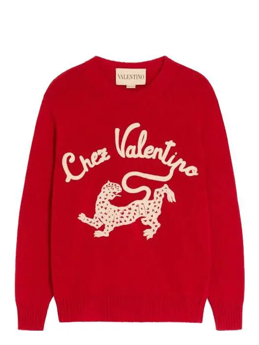 Valentino Garavani Wool Jumper With Embroidered Rhinestone Bow - Paris