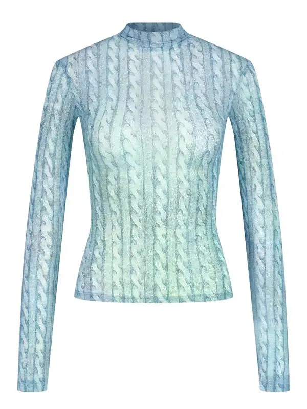 AVAVAV Printed Cable-knit Turtleneck Top - Blue