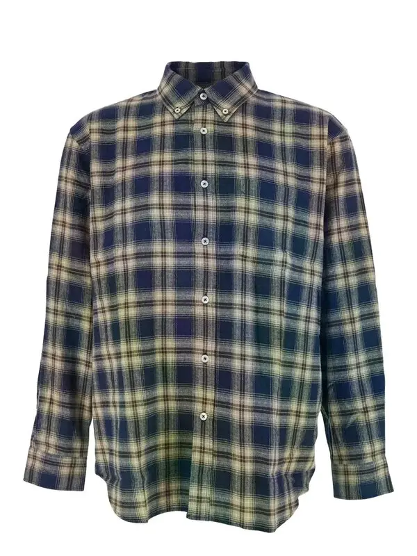 DUNST Logo-patch Striped Shirt - Blue