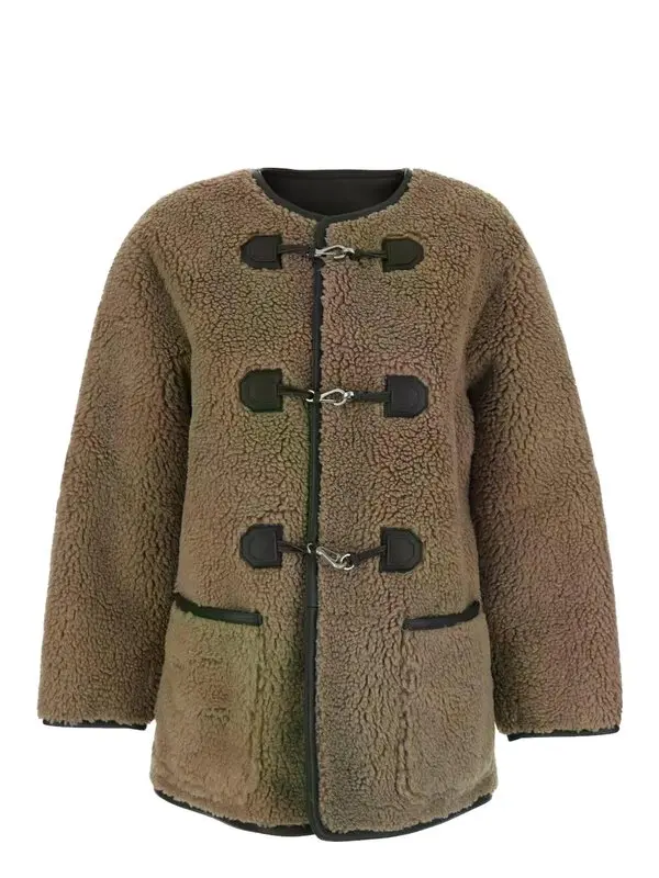 DUNST Collarless Shearling Coat - Brown