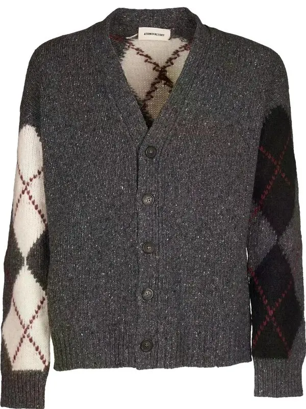 ATOMO FACTORY Argyle-pattern Button Cardigan - Grey