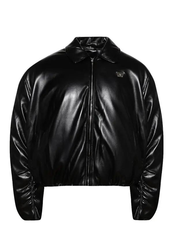 MISBHV Faux Leather Puffer Bomber Jacket - Black