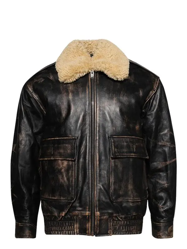 MISBHV Leather Aviator Jacket - Black
