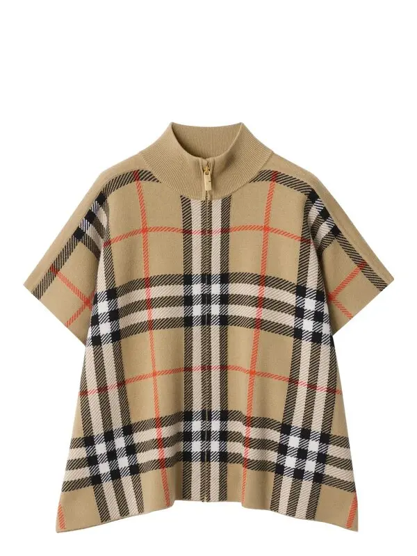 Burberry Reversible Check Wool Cape - Sand Beige