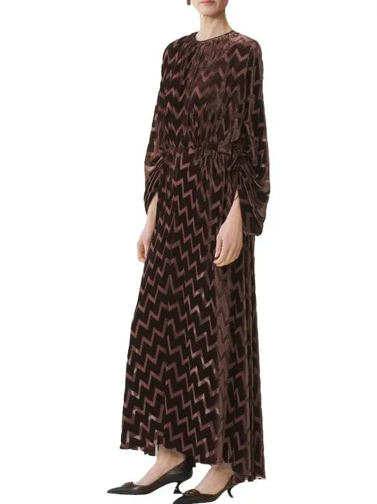 LANVIN Devoré Velvet Midi Dress - Mocha