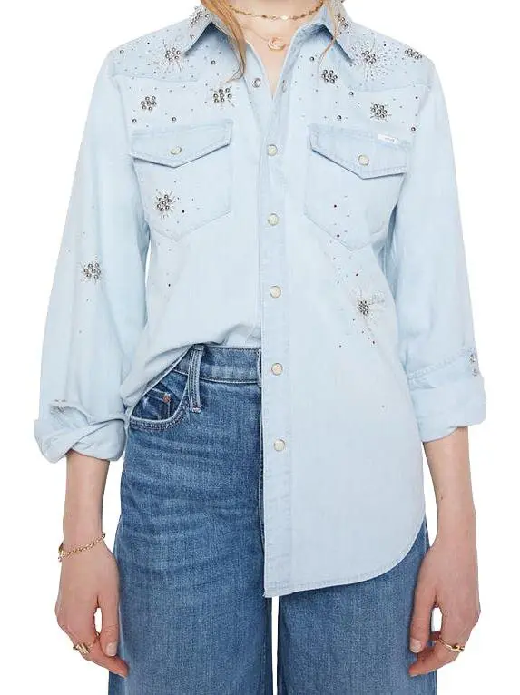 MOTHER All My Exes Embroidered Denim Shirt - More Is More