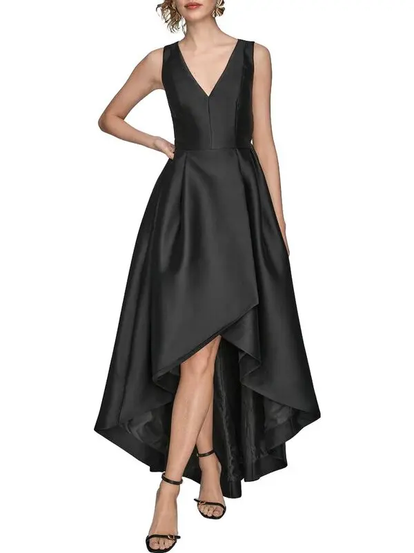 Donna Karan New York High-low Gown With Exposed Zipper - Black