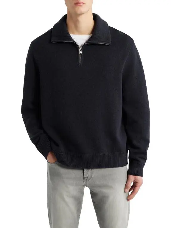 FRAME Half Zip Wool & Cotton Sweater - Black