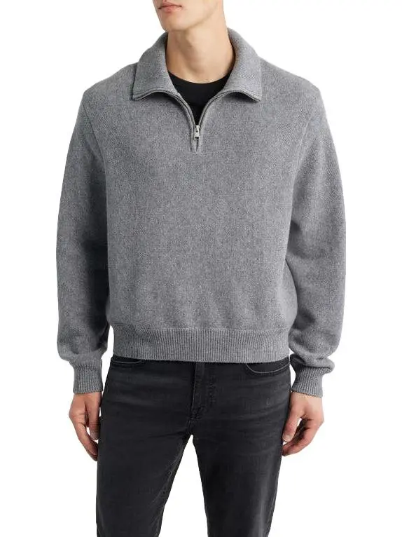FRAME Half Zip Wool & Cotton Sweater - Grey Melange