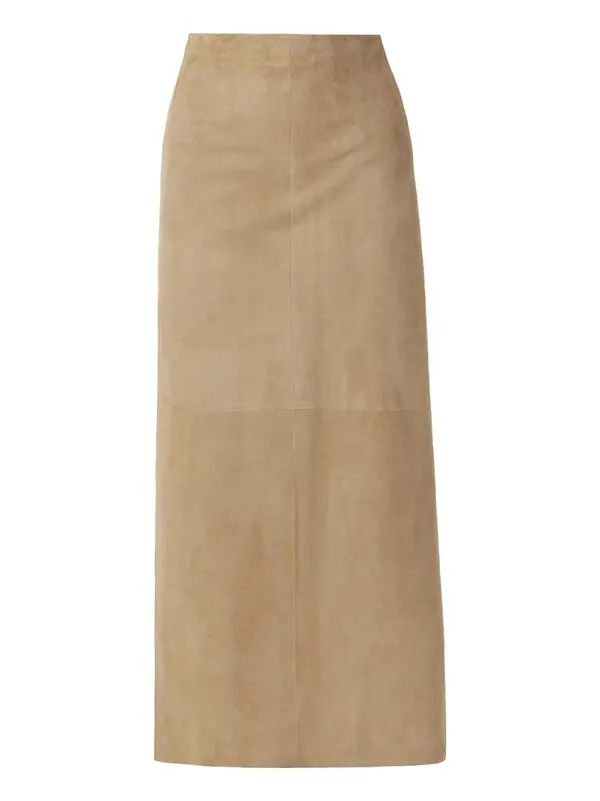 THE ROW Danas Paneled Suede Midi Skirt - Neutrals