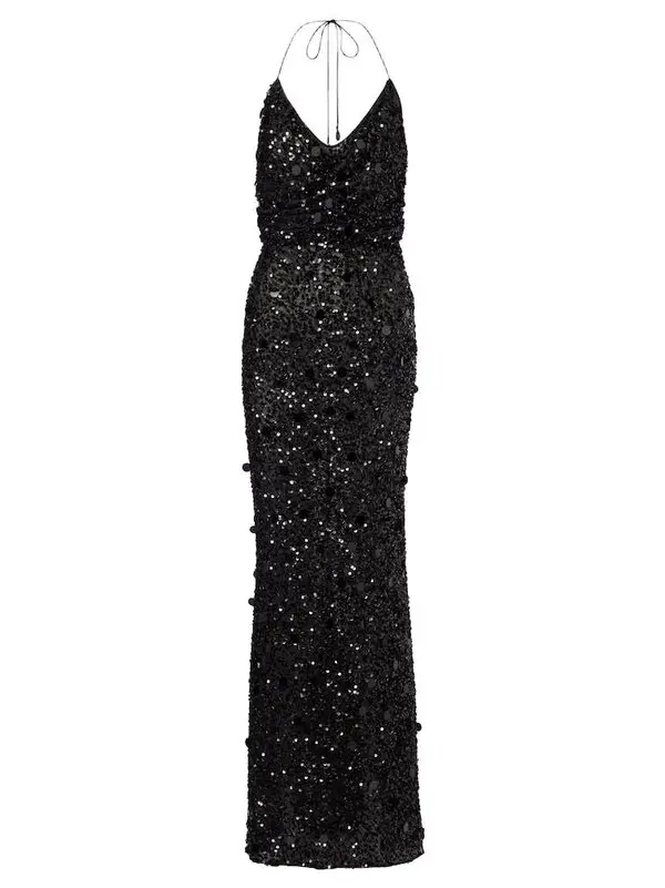 Dolce & Gabbana Sequined Halterneck Gown - Black