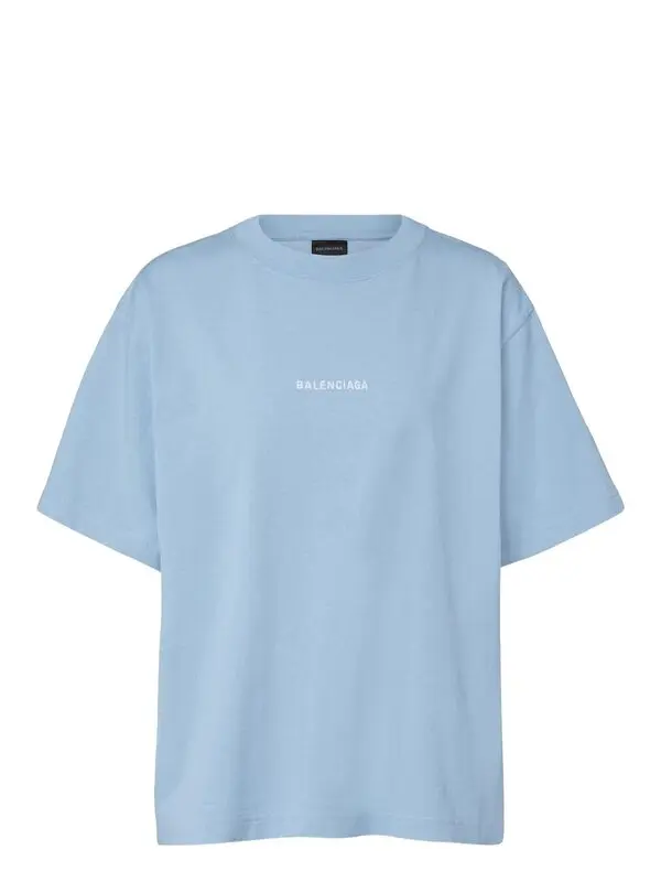 Balenciaga Logo Embroidered Cotton T-shirt - Blue