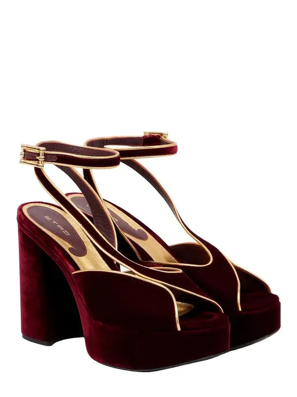 Etro 120 Velvet Platform Sandals - Burgundy