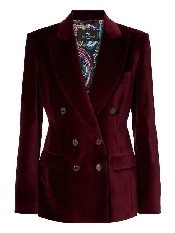 Etro Double-breasted Cotton Velvet Blazer - Burgundy