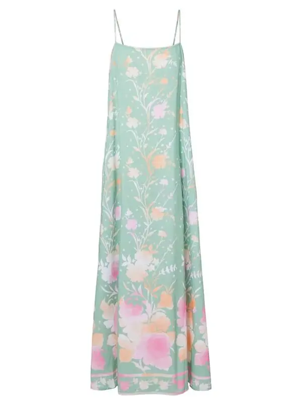 JULIET DUNN Floral Cotton And Linen Maxi Dress - Blue
