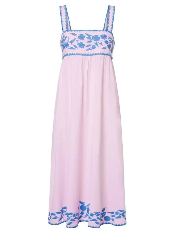 JULIET DUNN Embroidered Cotton And Linen Midi Dress - Pink