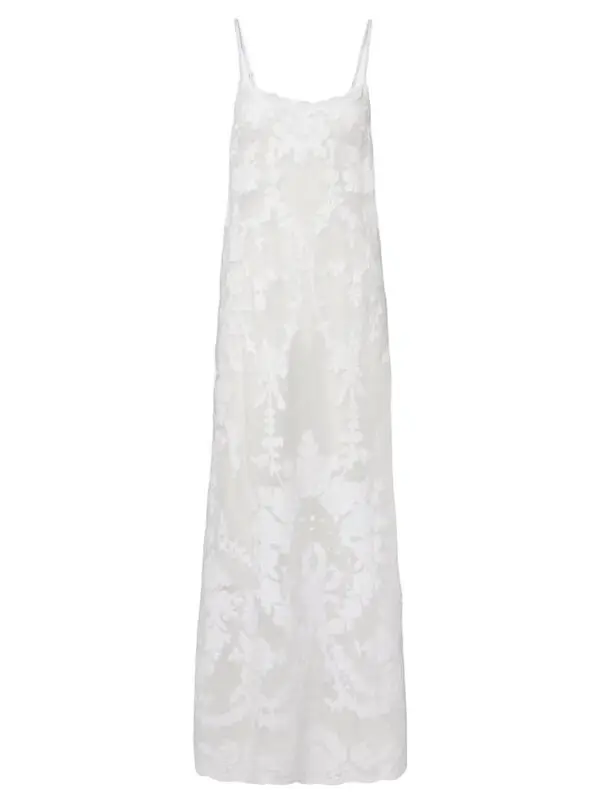 JULIET DUNN Embroidered Semi-sheer Cotton Maxi Dress - White