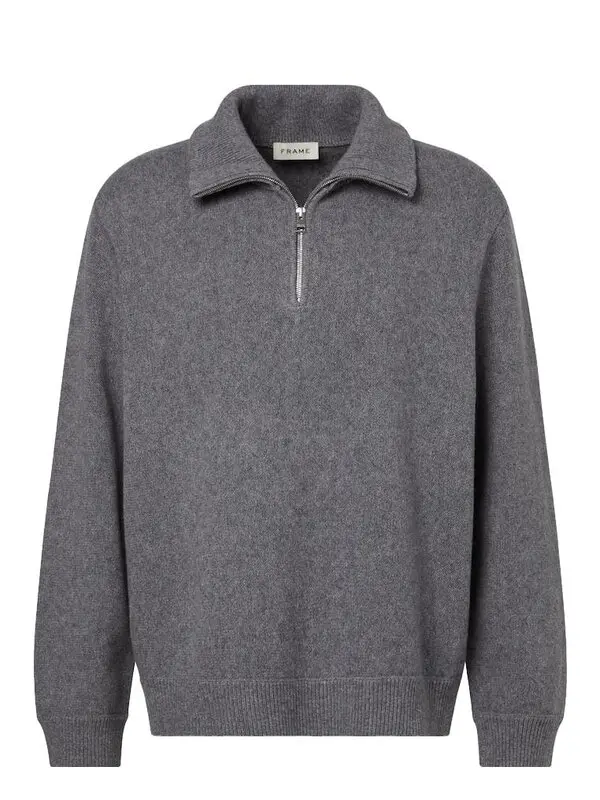 FRAME Wool And Cotton Half-zip Sweater - Grey