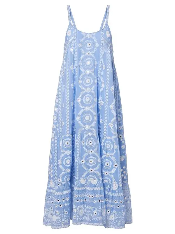 JULIET DUNN Printed Sequined Cotton Midi Dress - Blue