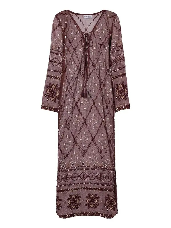 JULIET DUNN Embroidered Cotton Kaftan - Burgundy