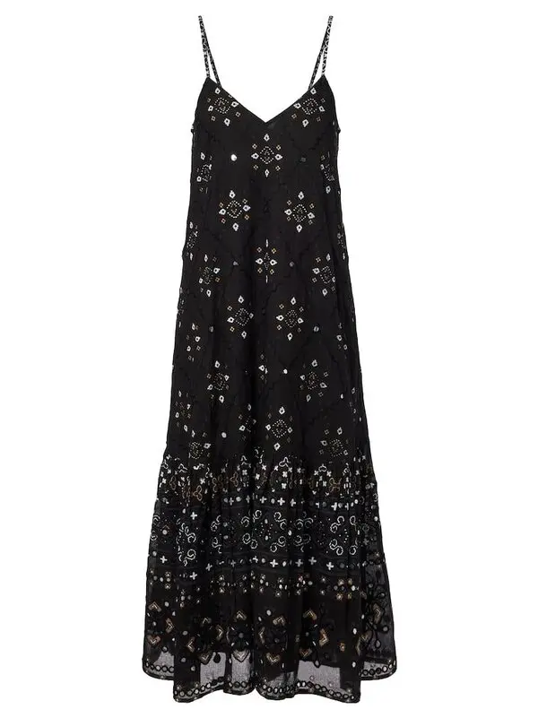 JULIET DUNN Embroidered Cotton Midi Dress - Black