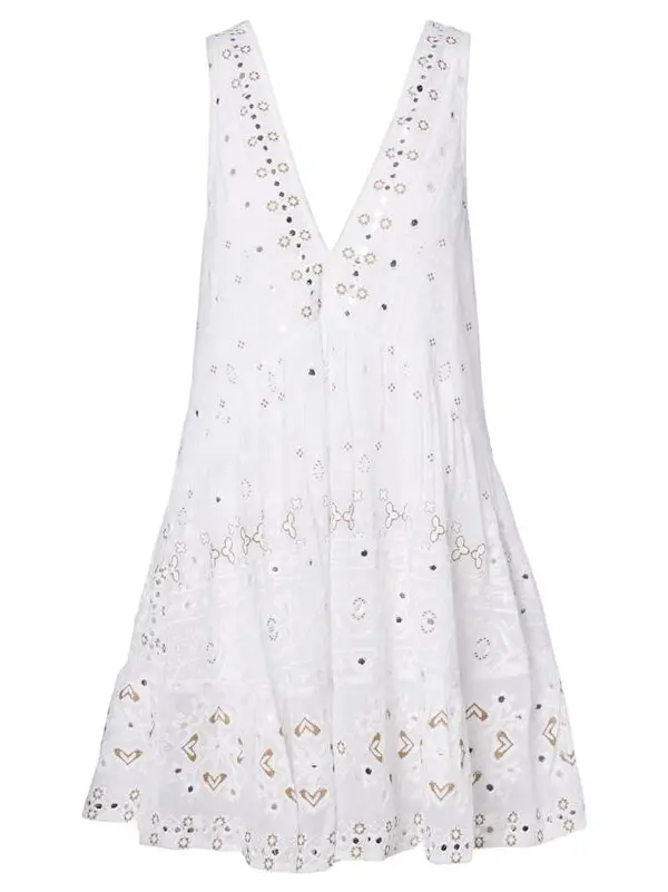 JULIET DUNN Embroidered Cotton Minidress - White