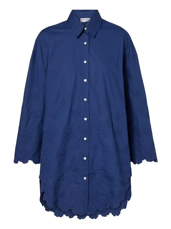 JULIET DUNN Floral Cotton Poplin Shirt Dress - Blue