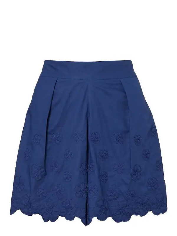 JULIET DUNN Embroidered Floral Cotton Poplin Shorts - Blue