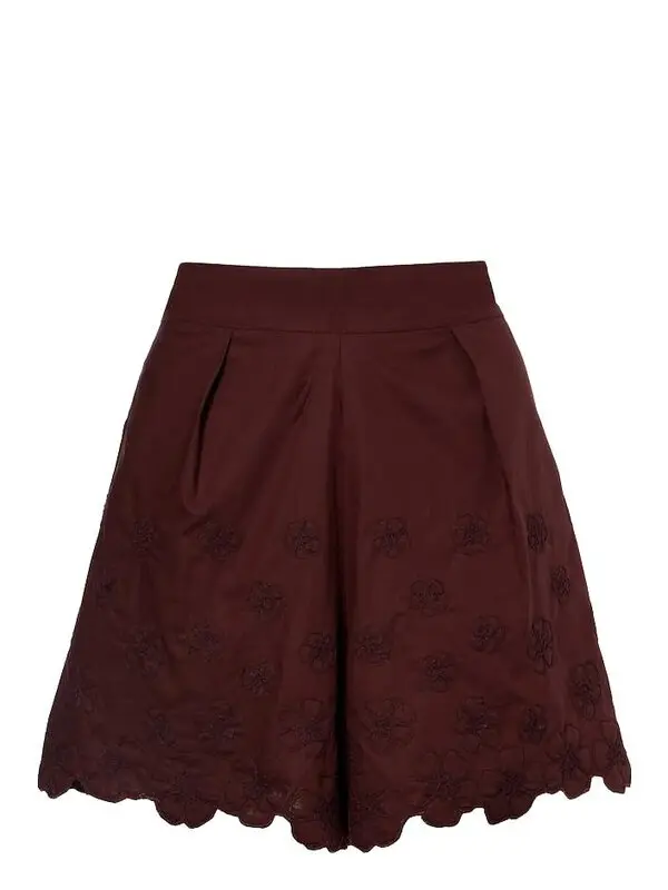 JULIET DUNN Embroidered Floral Cotton Poplin Shorts - Burgundy