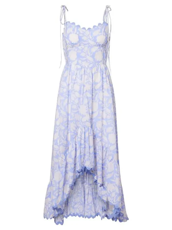 JULIET DUNN Asymmetric Floral Cotton Midi Dress - Blue
