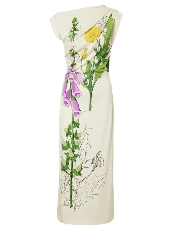 Oscar De La Renta Floral Jersey Maxi Dress - White