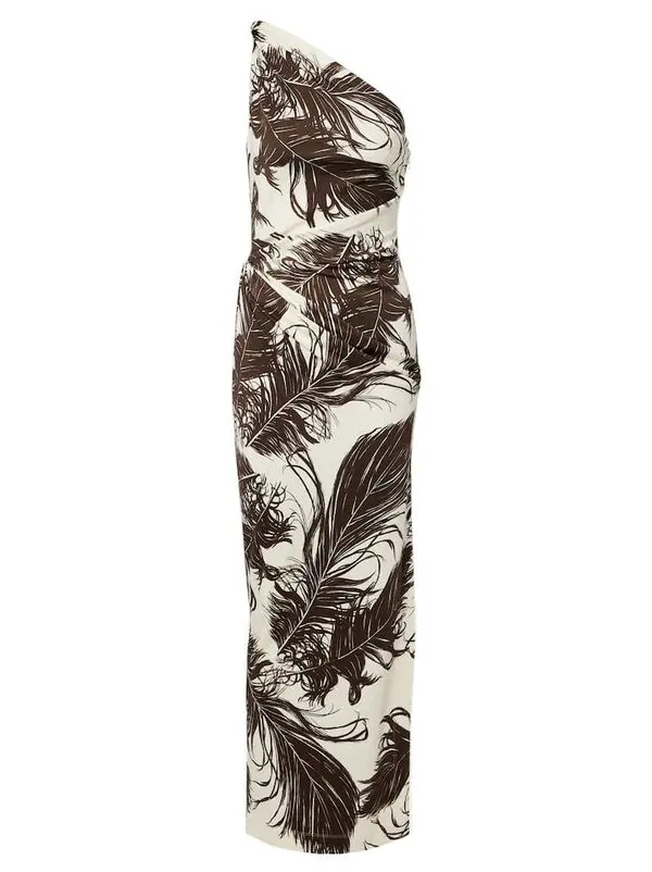 Oscar De La Renta Printed One-shoulder Maxi Dress - White