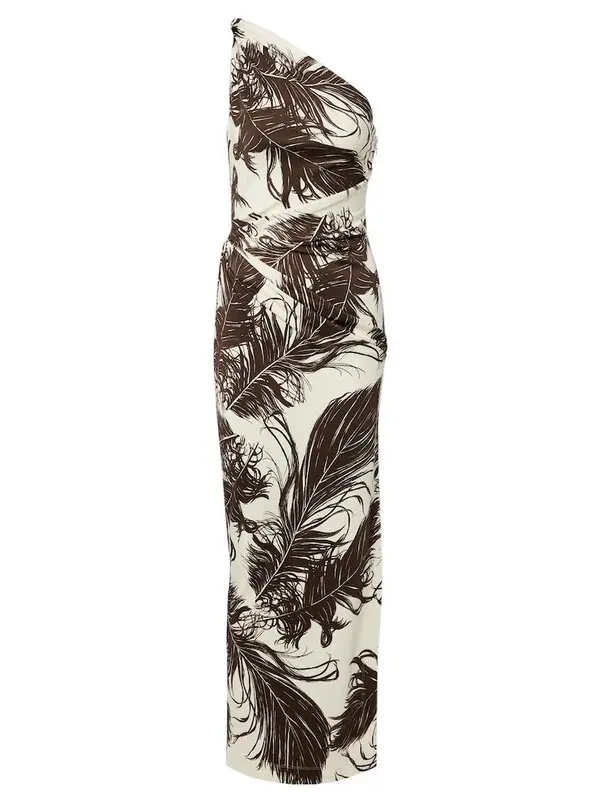 Oscar De La Renta Printed One-shoulder Maxi Dress - White