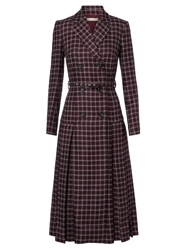 EMILIA WICKSTEAD Chaney Houndstooth Wool-blend Midi Dress - Burgundy