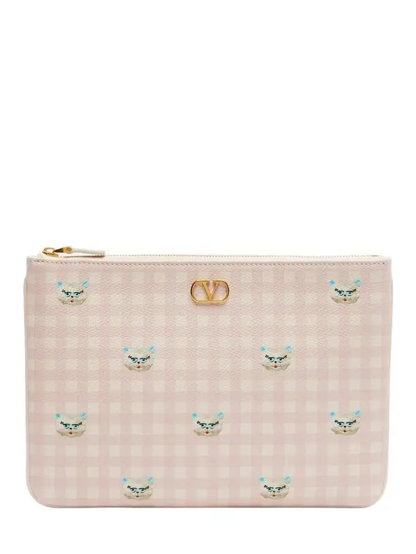 Valentino Garavani Vlogo Medium Printed Leather Pouch - Pink