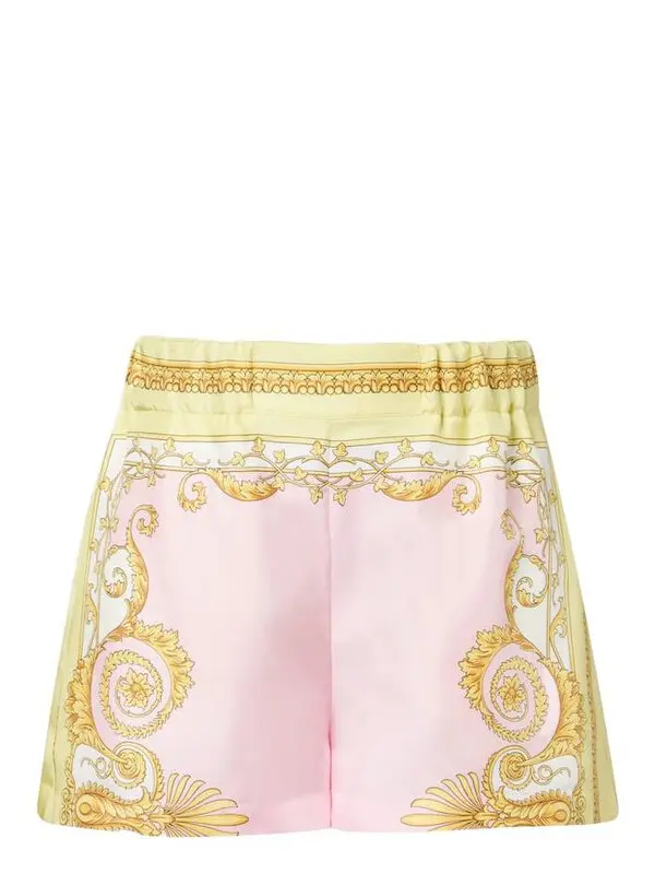 Versace Underwater Barocco Silk Twill Shorts - Yellow