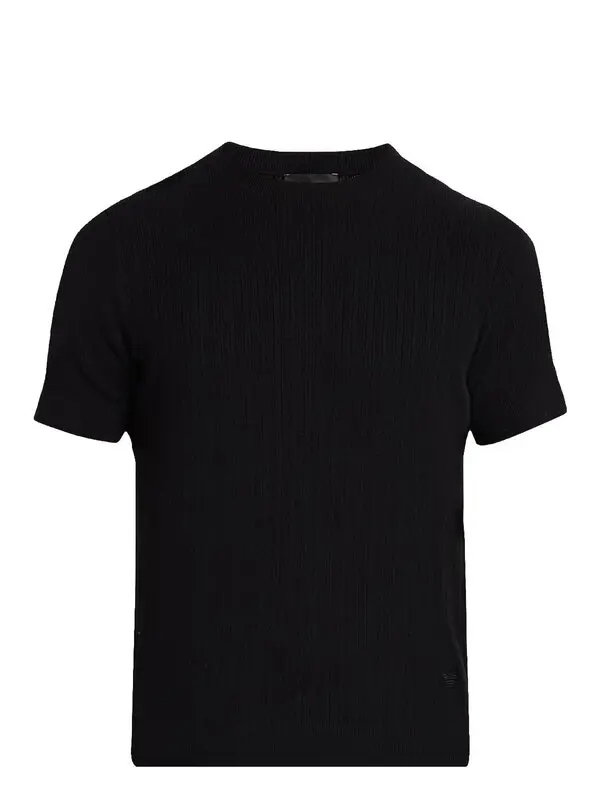 Emporio Armani Jacquard Stripe Short-sleeve Sweater - Solid Blac
