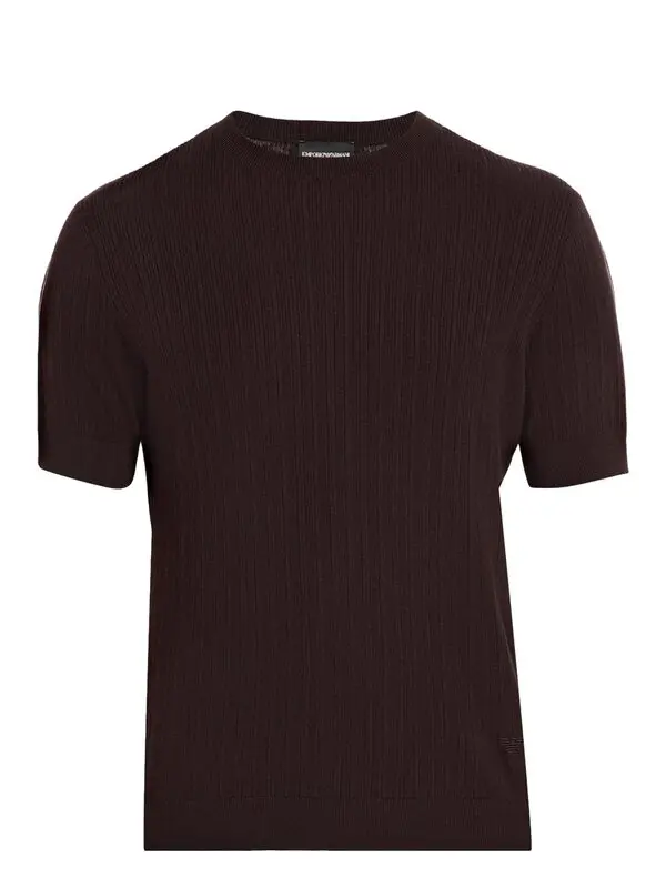 Emporio Armani Jacquard Stripe Short-sleeve Sweater - Solid Dark Brown