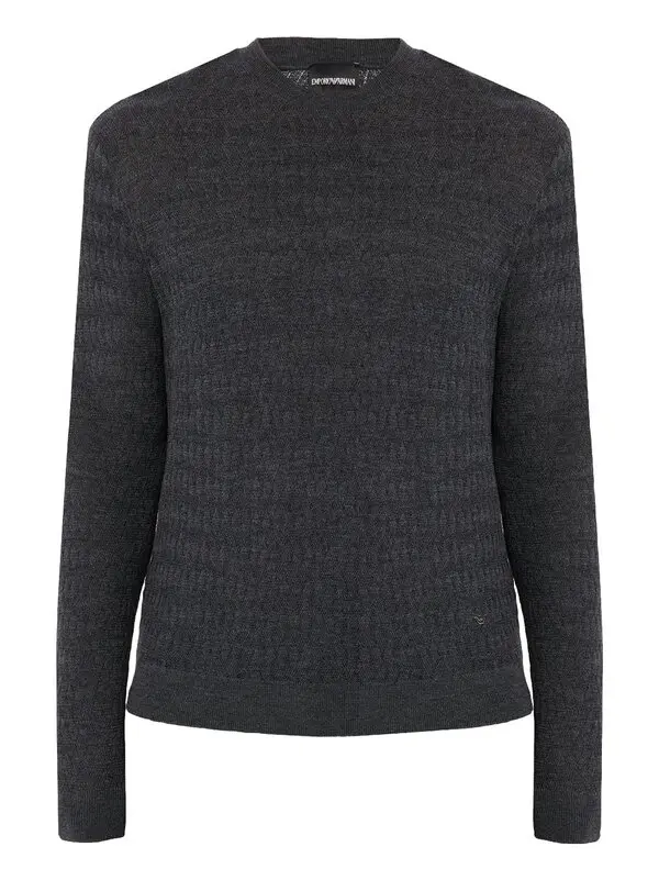 Emporio Armani Tonal Jacquard Slim-fit Crewneck Sweater - Solid Black