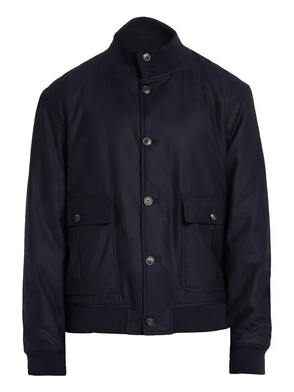 Emporio Armani Wool-blend Stand Collar Bomber Jacket - Solid Blue Navy