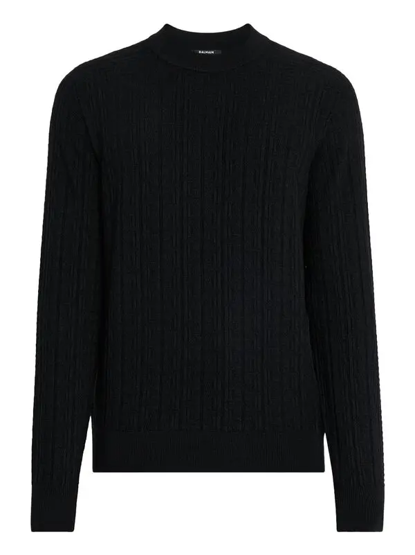Balmain Wool Monogram Jacquard Knit Crewneck Sweater - Noir