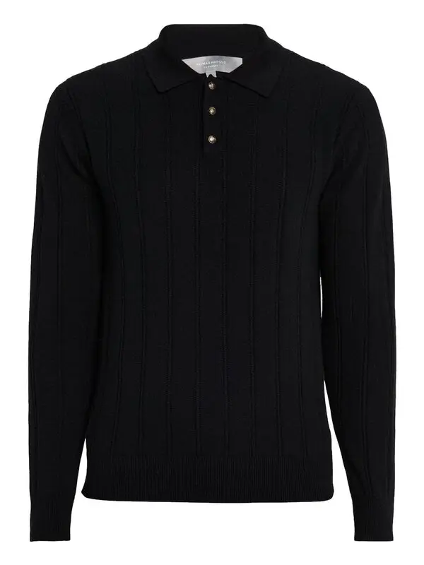 Neiman Marcus Cashmere Rib-knit Polo Sweater - 001blk