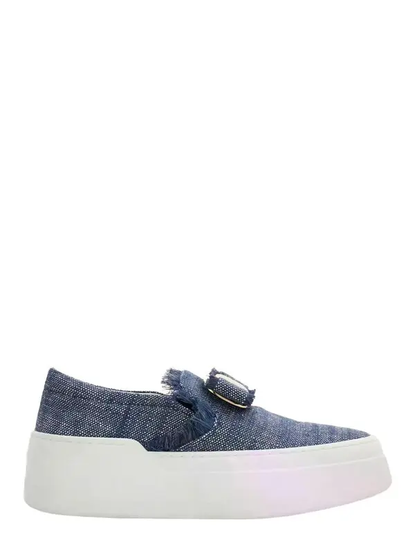 FERRAGAMO Buckle Frayed Slip-on Sneakers - Blue